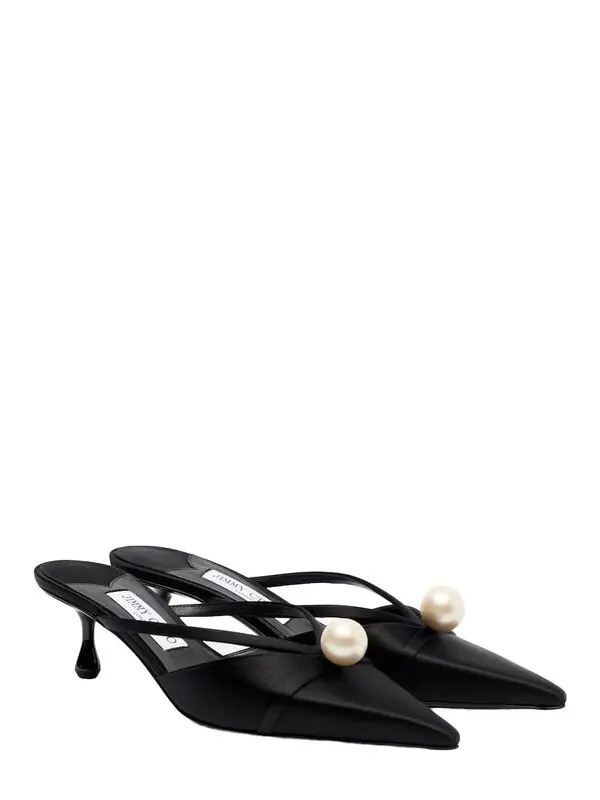 JIMMY CHOO Sana 50 Embellished Satin Mules - Black