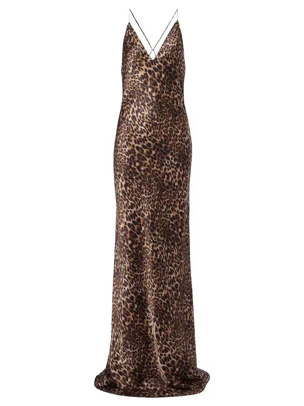 NILI LOTAN Ira Leopard-print Silk Gown - Brown