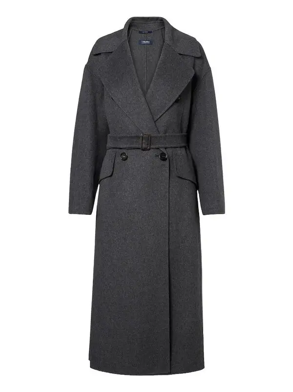 Max Mara Belted Virgin Wool Coat - Grey