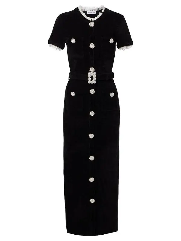 SELF-PORTRAIT Crystal-embellished Chenille Midi Dress - Black
