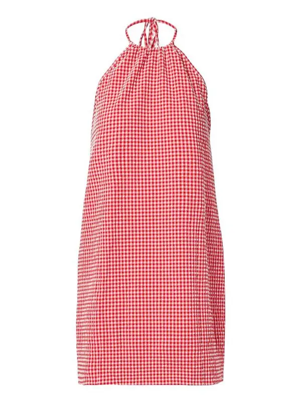 Hunza G Gingham Seersucker Halterneck Mini Dress - Red
