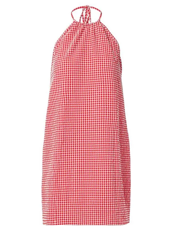 Hunza G Gingham Seersucker Halterneck Mini Dress - Red