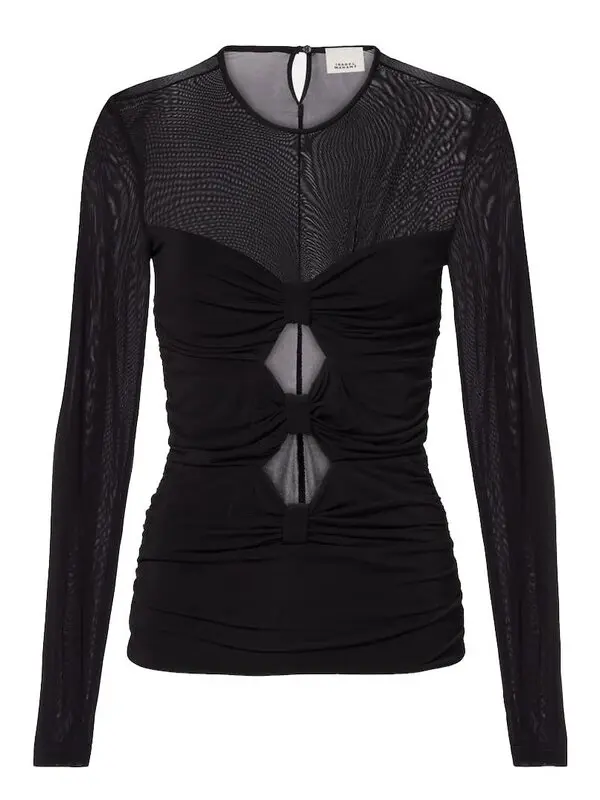 Isabel Marant Gladice Cutout Gathered Jersey Top - Black