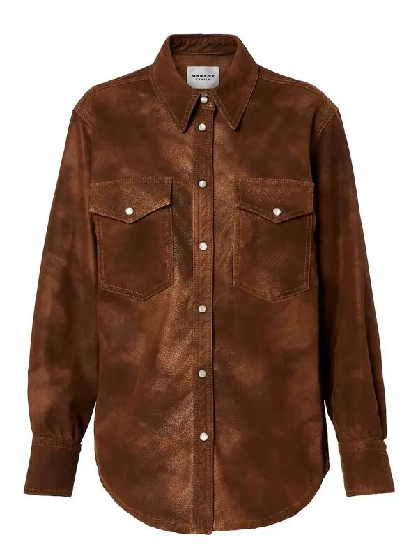 MARANT ETOILE Karima Faux Leather Overshirt - Brown