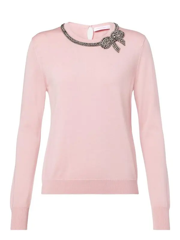 Carolina Herrera Embellished Silk And Cotton Sweater - Pink