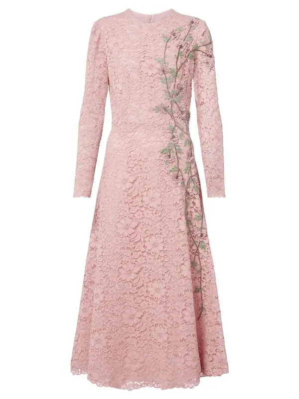Costarellos Marlena Embroidered Lace Midi Dress - Pink
