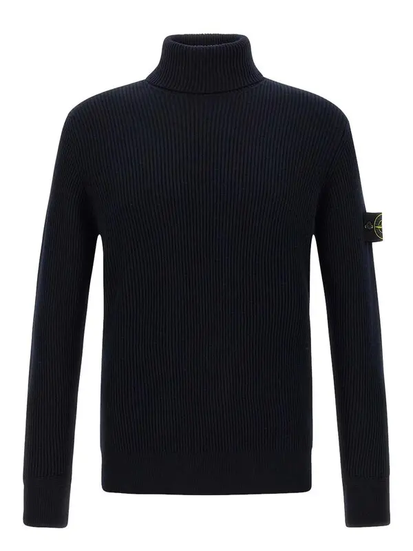 Stone Island Ribbed Virgin Wool Sweater - Blue