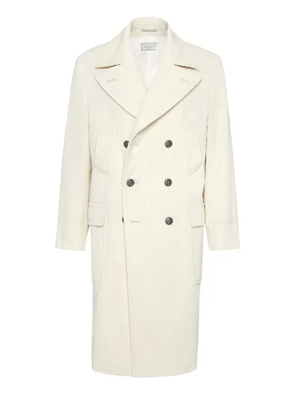 Brunello Cucinelli Cashmere Velvet Double-breasted Coat - White