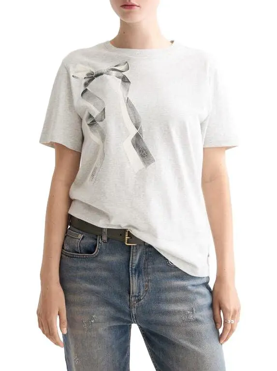 Scotch & Soda Artwork Bow Graphic T-shirt - Light Grey Melange