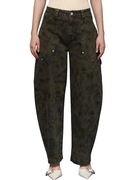 Avec Les Filles High-waist Barrel Jeans - Flower Camo