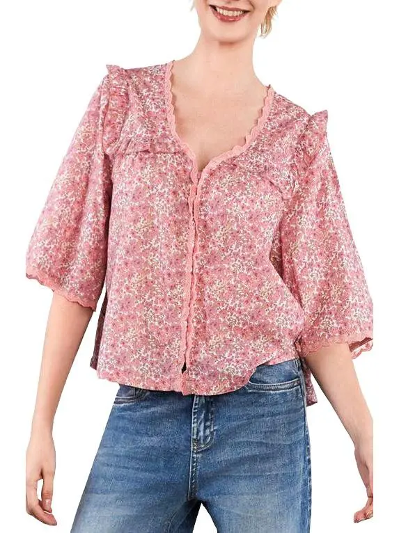 BILLY T Floral Cotton Blend Button-up Shirt - Pink Bloom