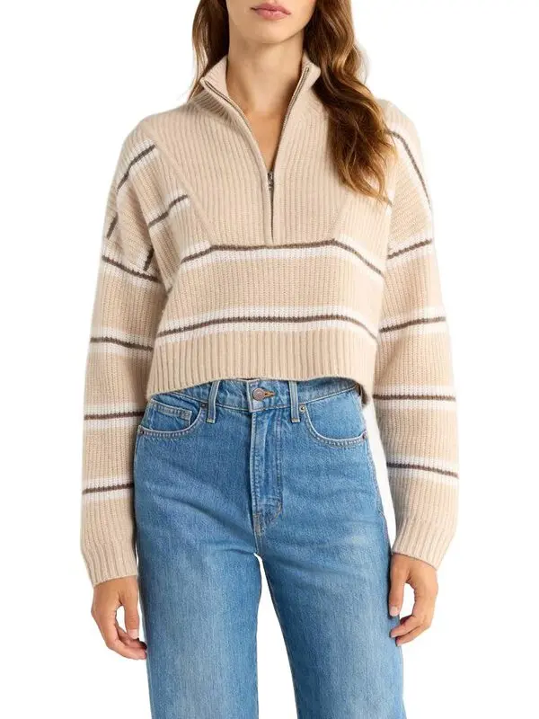 Staud Hampton Crop Cashmere Sweater - Whisper Stripe