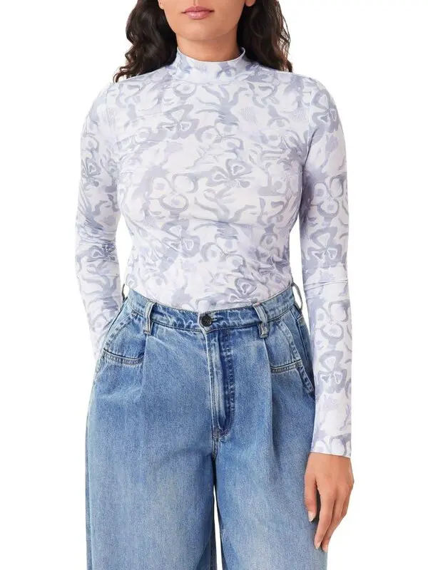 Scotch & Soda Printed Mock Neck Top - Dancer Lavender
