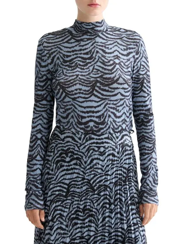 Scotch & Soda Printed Mock Neck Top - Feather Blue