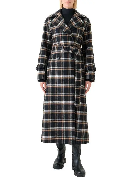 Akris Plaid Double-face Wool-blend Trench Coat - Black-camel-cream
