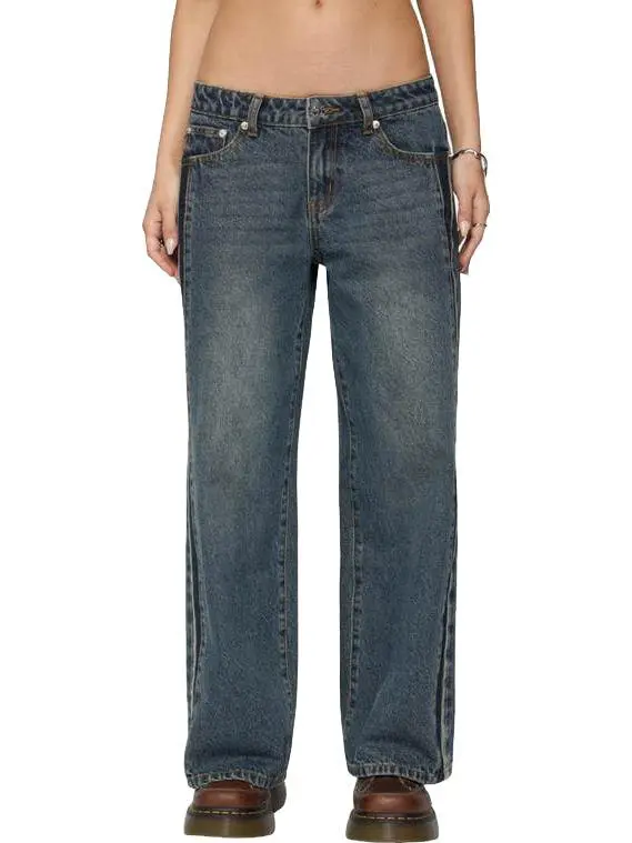 EDIKTED Contrast Panel Low-rise Wide-leg Jeans - Dark-blue