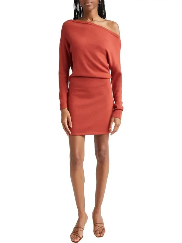 Ramy Brook Chance One-shoulder Wool Minidress - Red Amber