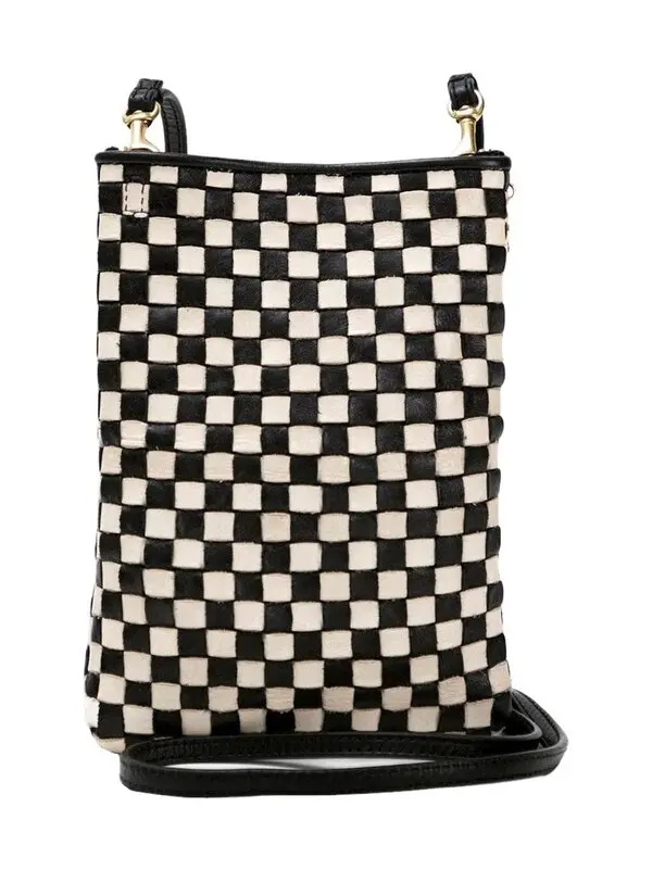 Clare V. Poche Woven Leather Crossbody Bag - Black/cream Woven Checker