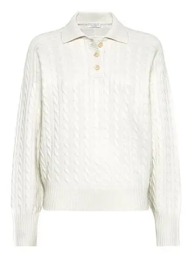 Brunello Cucinelli Cashmere Polo-style Sweater With Monili - Panama