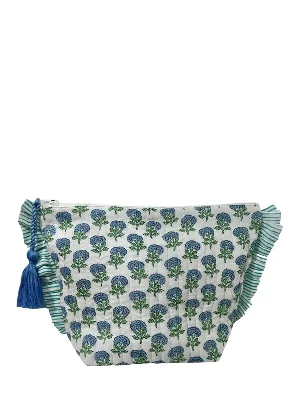 MER ST. BARTH La Plage Ruffle Pouch - Aqua Floral Block Print