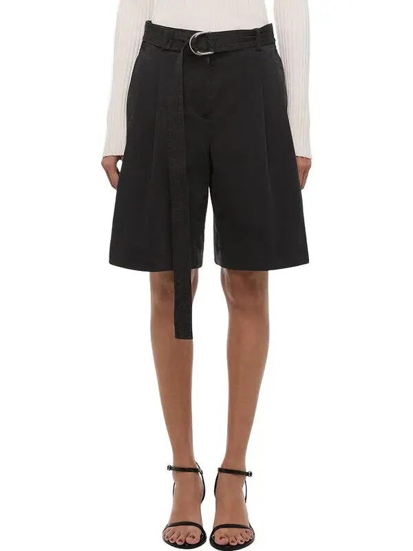 Helmut Lang Belted Double Pleat Stretch Cotton Shorts - Black