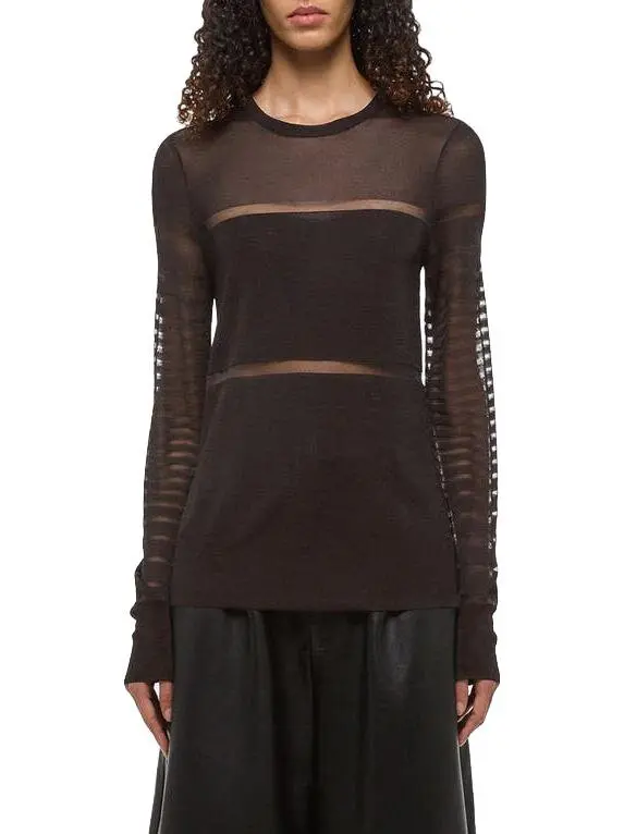 Helmut Lang Burnout Stripe Sheer Top - Espresso - D1p