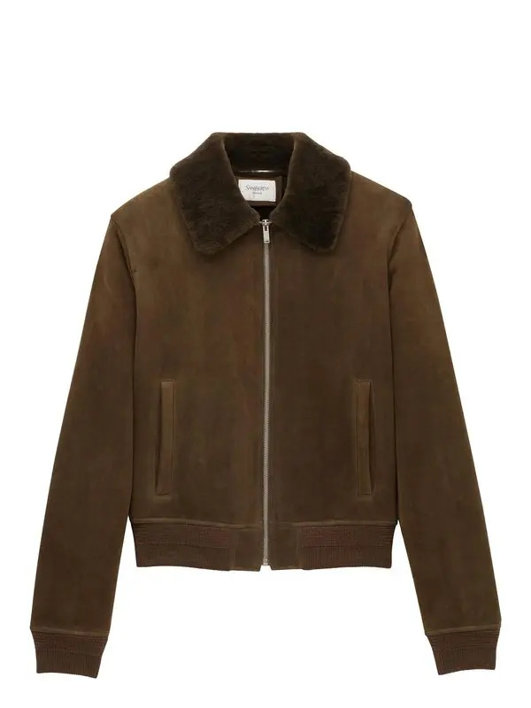 Saint Laurent Suede Bomber Jacket - Green