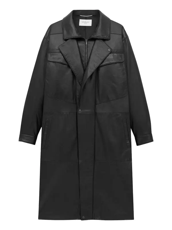 Saint Laurent Lambskin Leather Overcoat - Black