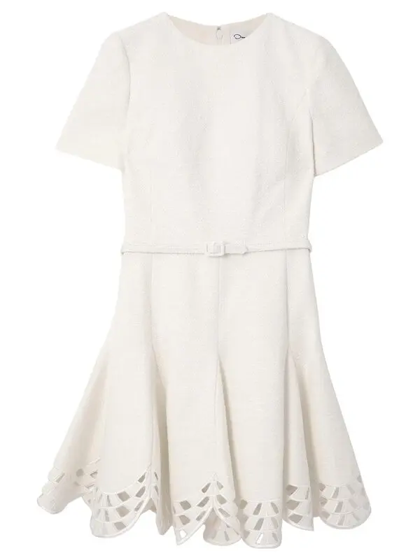 Oscar De La Renta Embroidered Cutout Cotton-blend Tweed Mini Dress - White