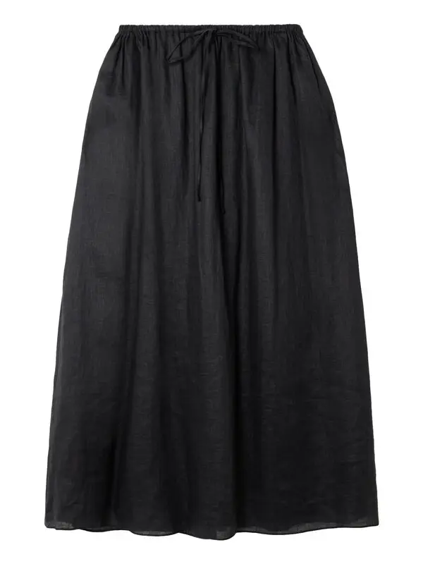 Posse Ginny Gathered Linen Maxi Skirt - Black