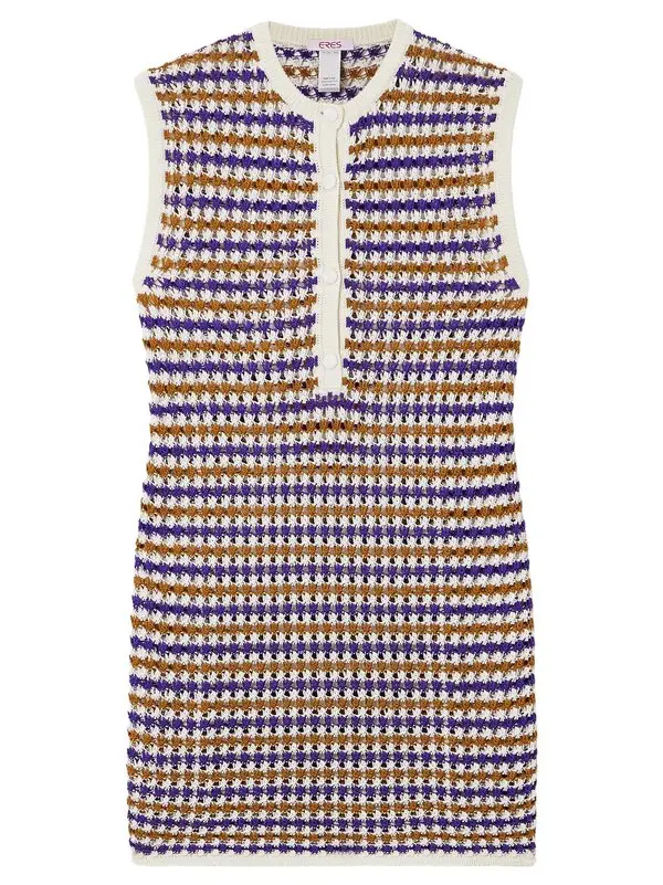 ERES Striped Crocheted Cotton-blend Mini Dress - Purple
