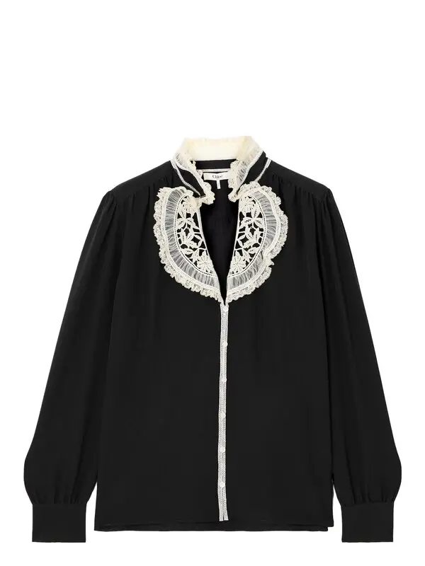 Chloé Lace-trimmed Silk-crepe Blouse - Black
