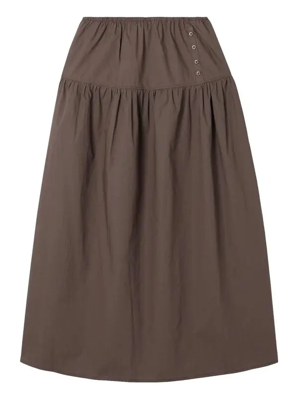 DEIJI STUDIOS Gathered Organic Cotton-poplin Midi Skirt - Brown