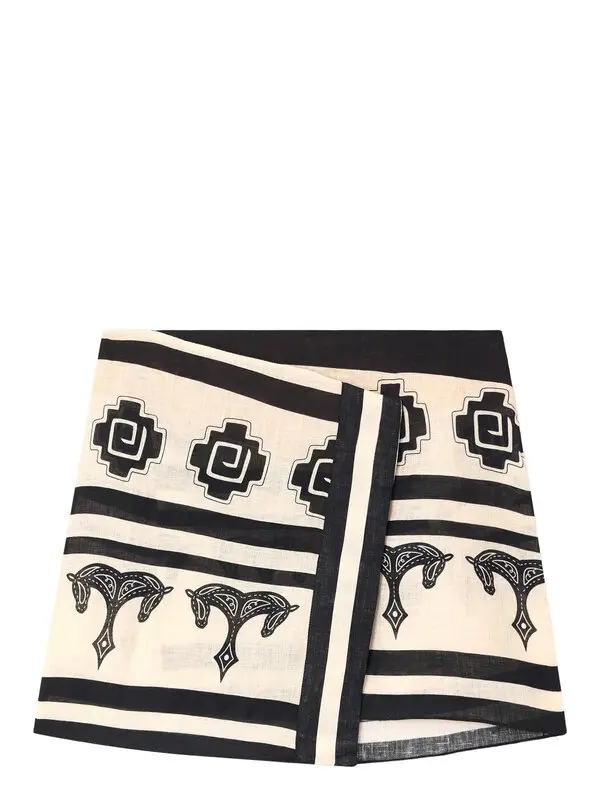 Johanna Ortiz Roots Wrap-effect Printed Linen Mini Skirt - Ecru