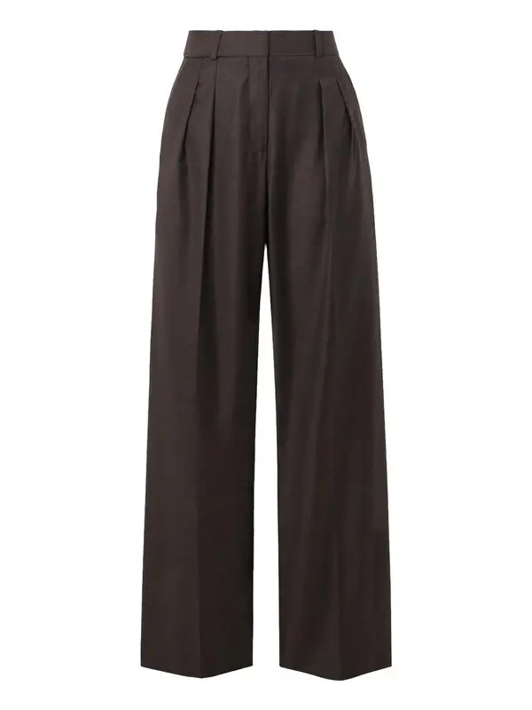Loulou De Saison Sbiru Pleated Wool-twill Pants - Brown