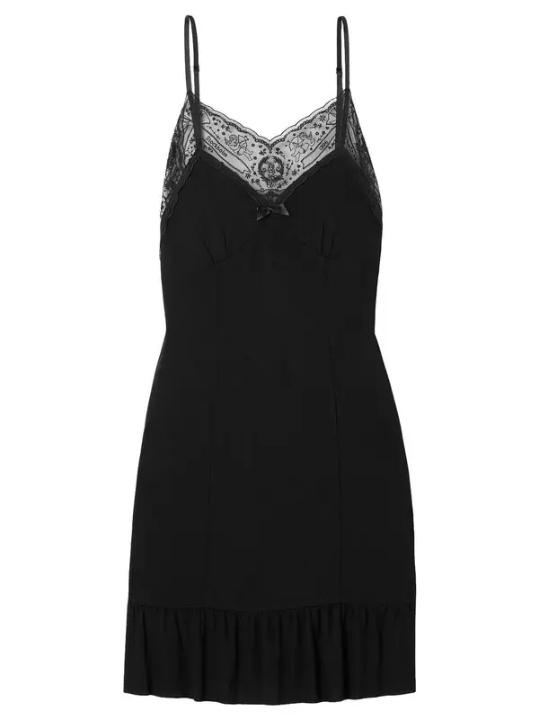 Acne Studios Embroidered Tulle-trimmed Crepe Mini Dress - Black