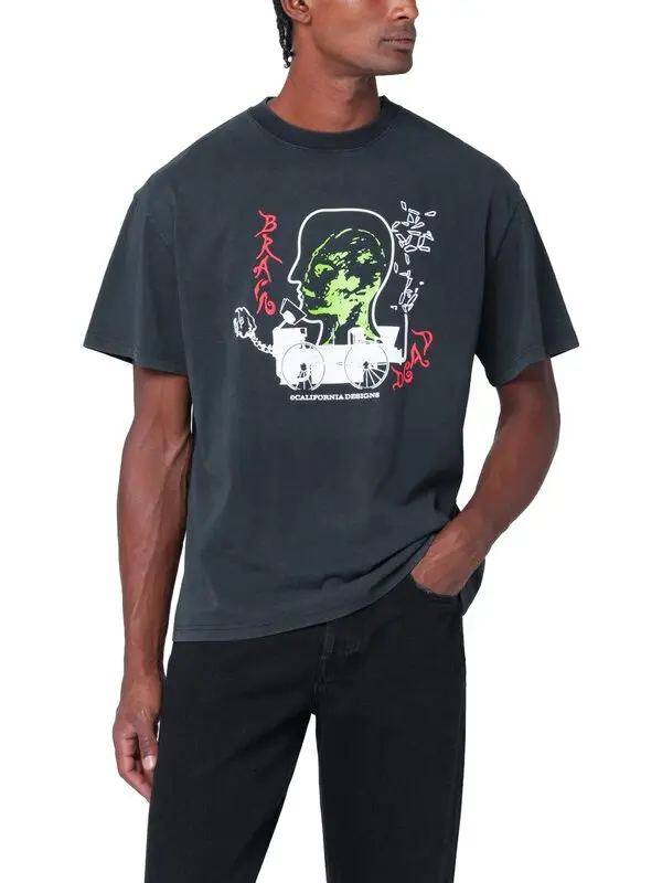 BRAIN DEAD Faded Alien Tractor T Shirt - Black