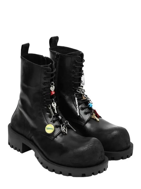 Balenciaga Leather Ankle Boots With Charms - Black