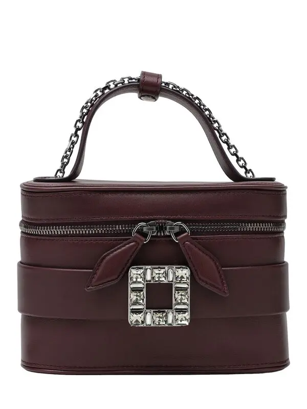 ROGER VIVIER Leather Vanity Bag With Rhinestone Buckle - Burgundy