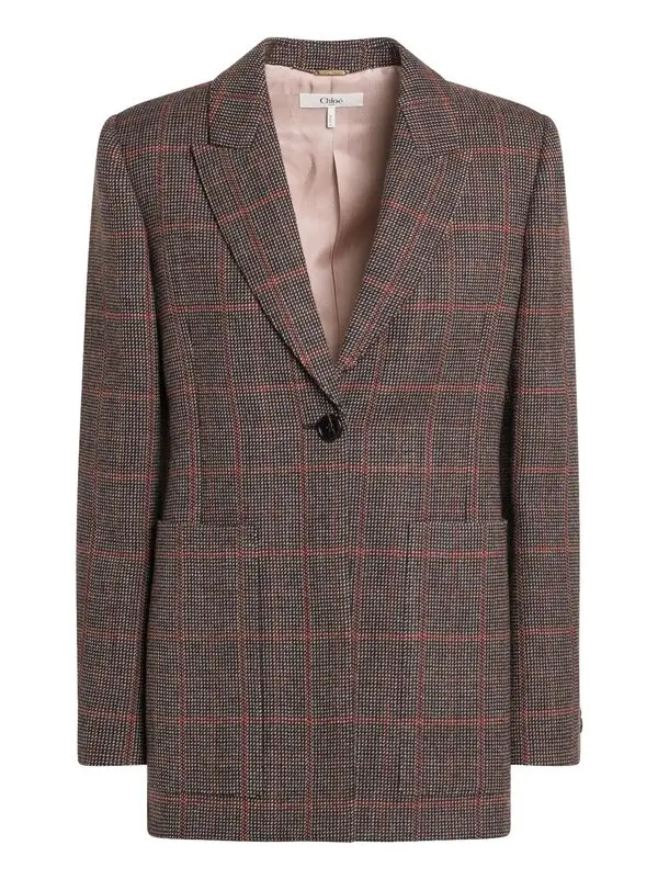Chloé Single-breasted Checked Wool Jacket - Brown