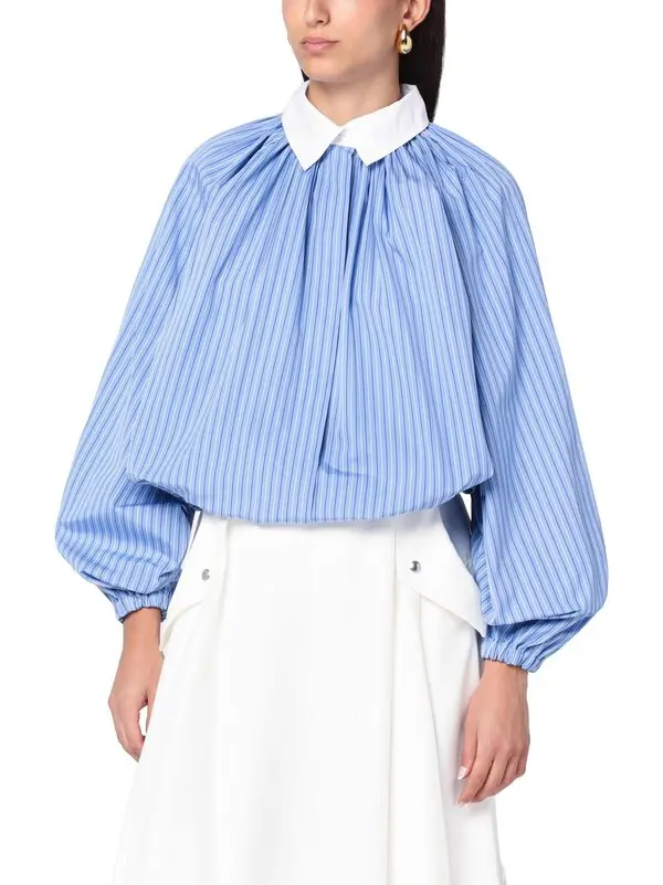 Patou Striped Balloon Sleeve Shirt - Blue