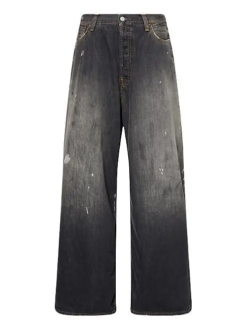 Acne Studios Abstract-print Wide-leg Denim Jeans - Black Trafalgar
