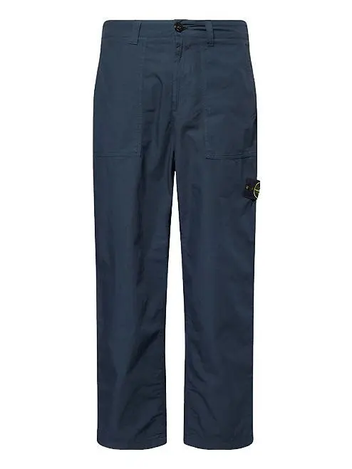Stone Island Canvas Weave Logo-patch Cotton Trousers - Navy Blue