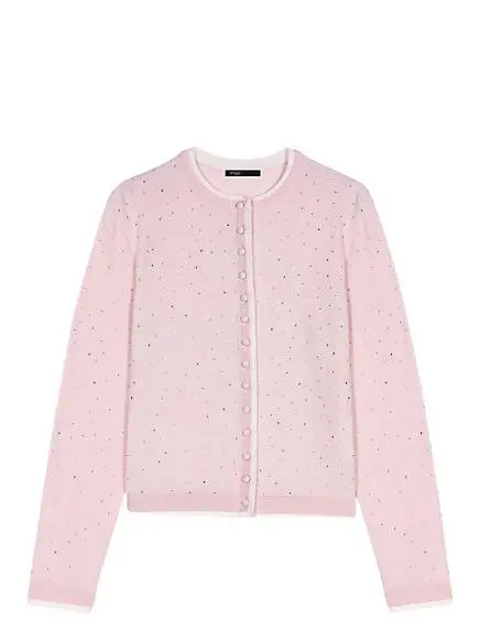 Maje Rhinestone Embellished Wool Blend Cardigan - Pink