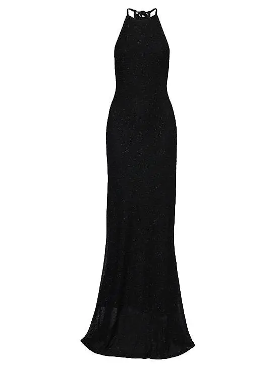 Christopher Esber Metallic Halter Knitted Maxi Dress - Black Metallic