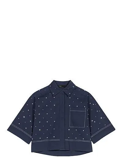 Maje Stud-embellished Cropped Shirt - Navy