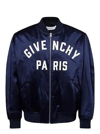 Givenchy Logo-embroidered Satin Bomber Jacket - Navy
