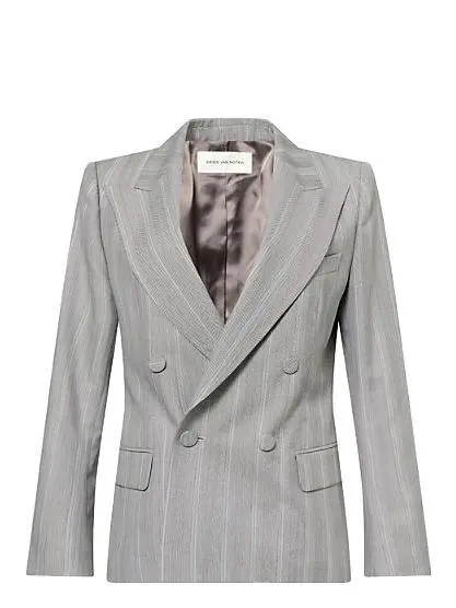 Dries Van Noten Striped Peak-lapels Wool-blend Blazer - Green