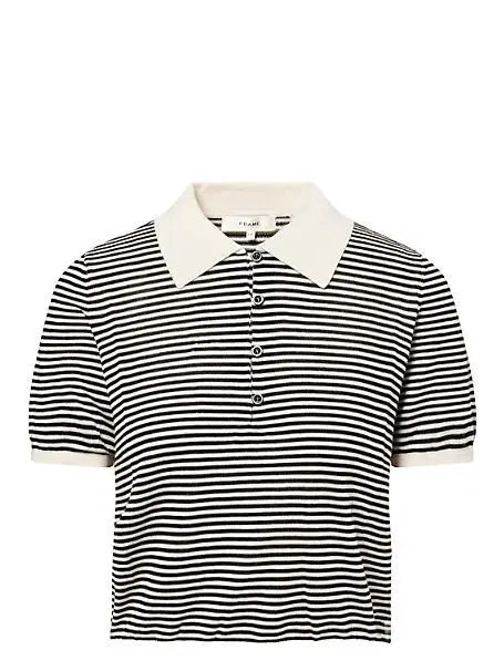 FRAME The Smart Polo Stripe Wool Knitted Shirt - Cream Multi