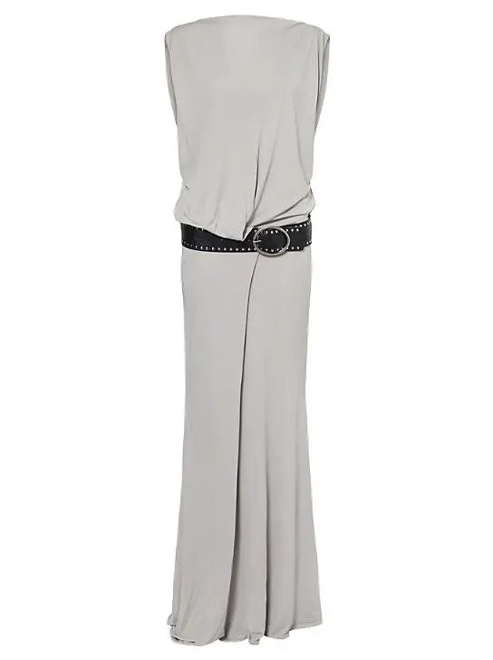 Christopher Esber Leather Belted Jersey Maxi Dress - Slate Grey